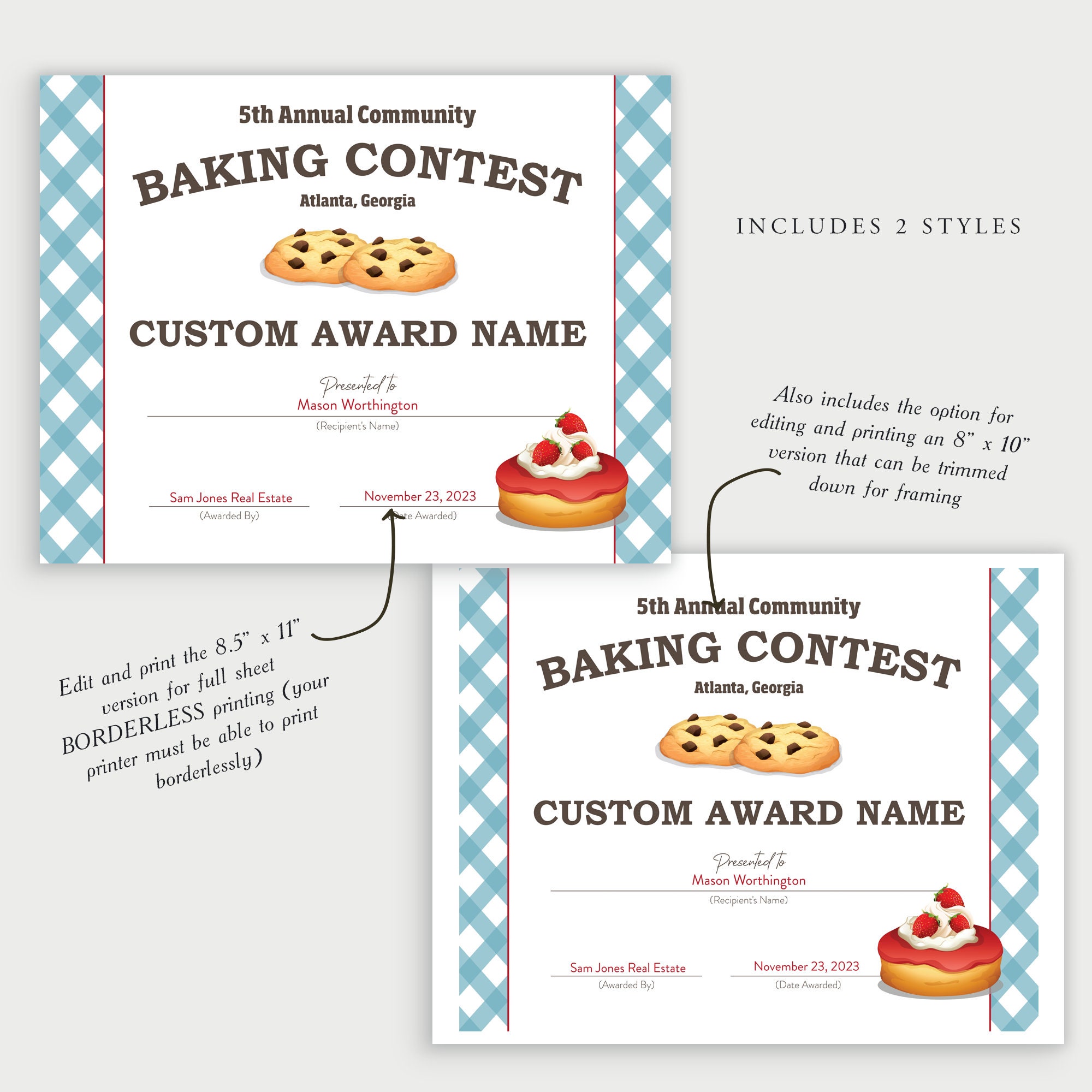 Printable Baking Contest Award Winner Certificate, Create Your Own ...