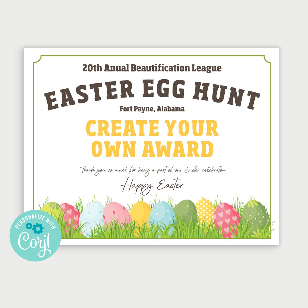 Printable Create-your-own Easter Egg Hunt Award Certificate - Etsy