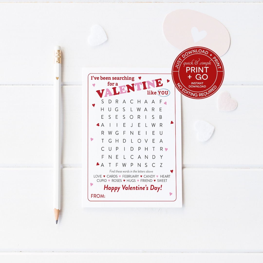 Printable Word Search Valentine, Classroom Valentines, School Valentine ...
