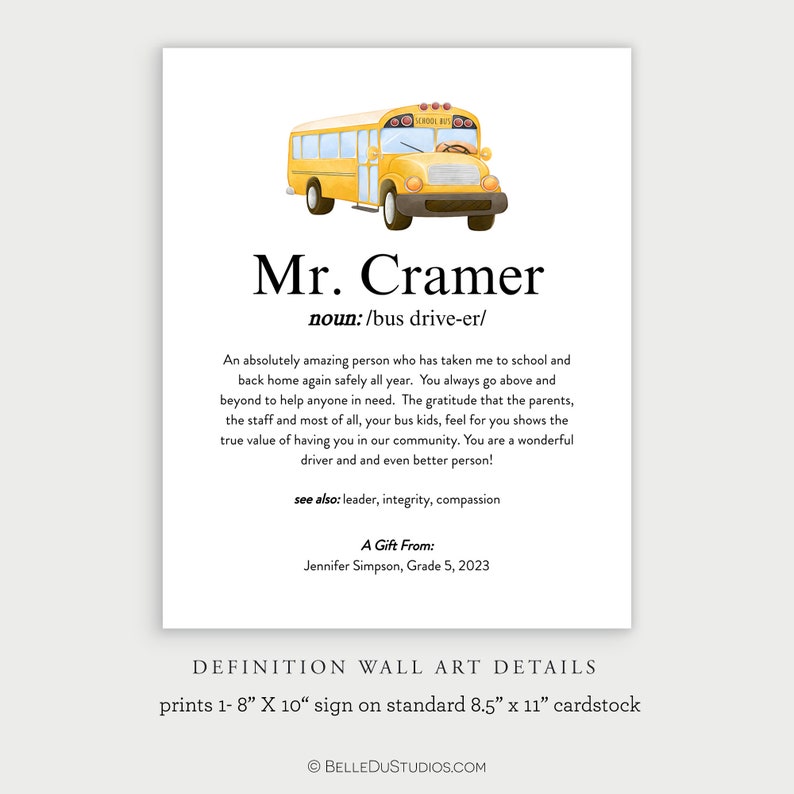 Bus Driver Appreciation Thank You Gift, Bus Driver Personalized Sign ...
