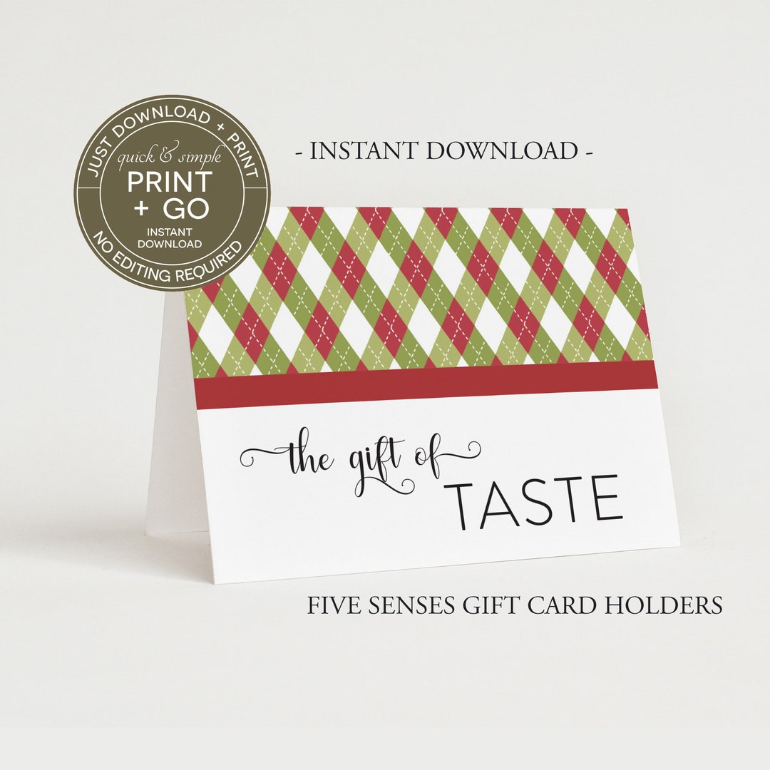 Printable Holiday FIVE SENSES Gift Card Holders, Christmas Gift Idea ...