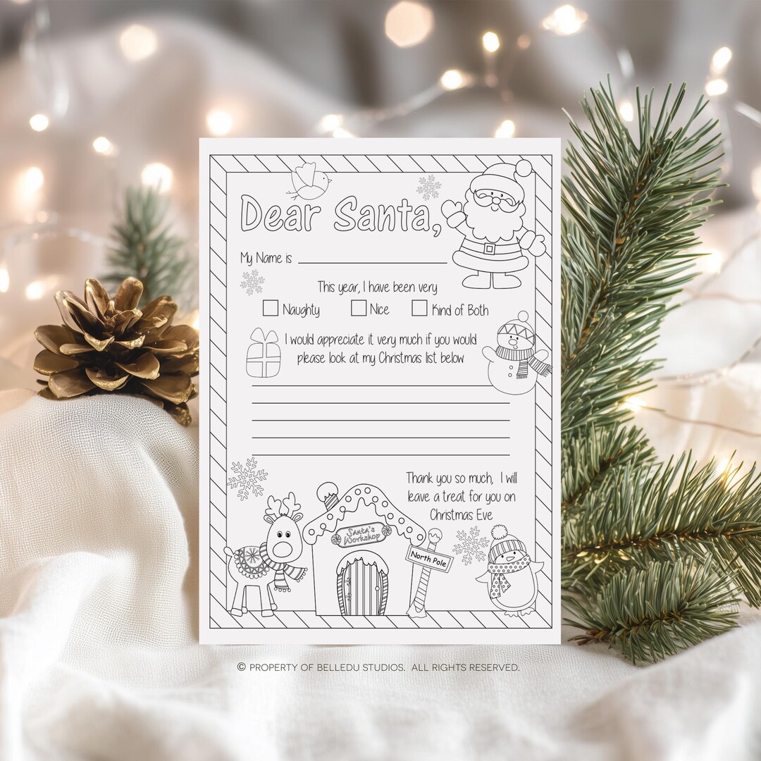 Coloring Page Letter to Santa, Christmas List Letter, Santa Letter ...