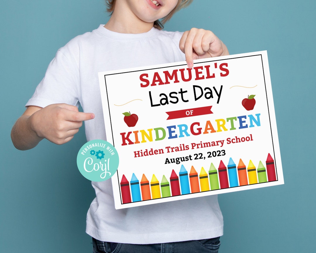 Self-editable Last Day of Kindergarten Sign, for Kindergarten Last Day ...