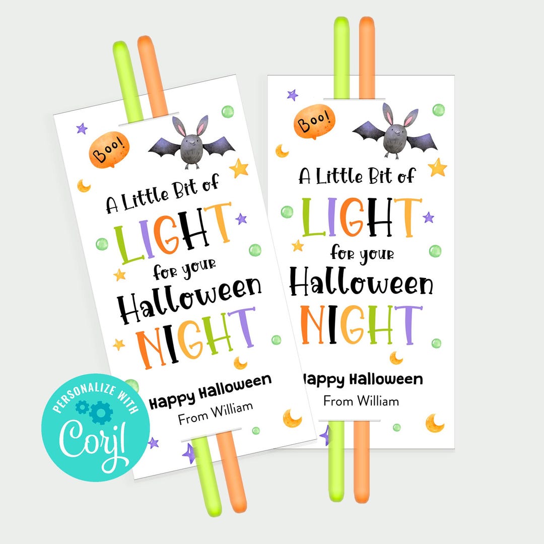 Printable Halloween Glow Stick Holder Tag, Editable A Little Bit of ...