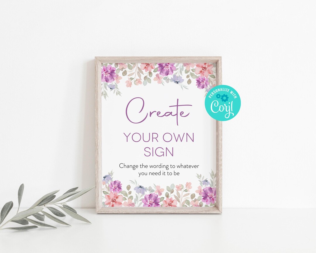 Printable Custom Table Sign Editable Template Purple Floral Birthday ...