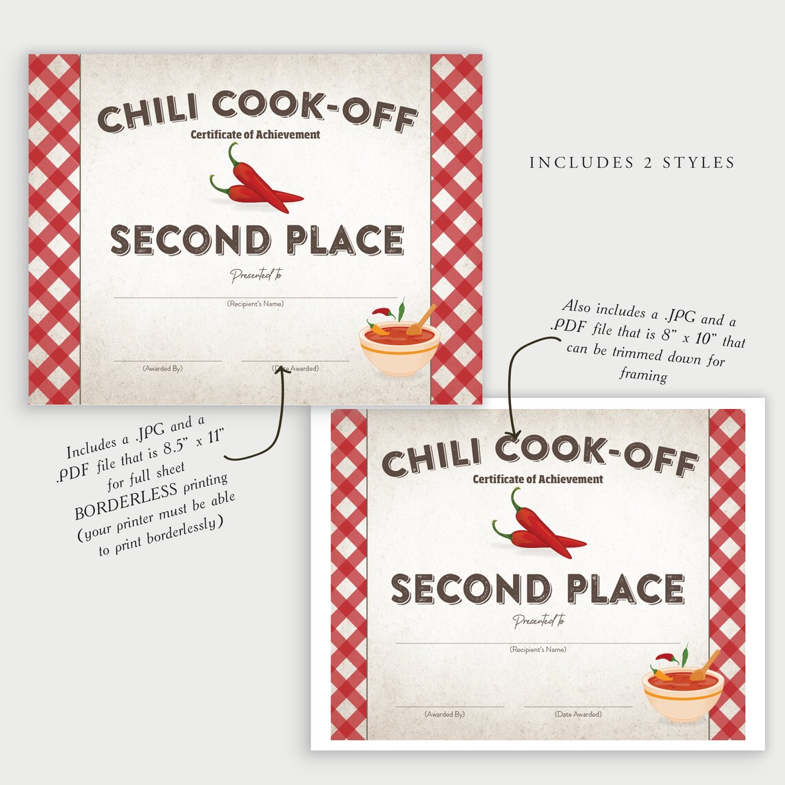 Printable Chili Cook-off Award Winner Certificate Second - Etsy