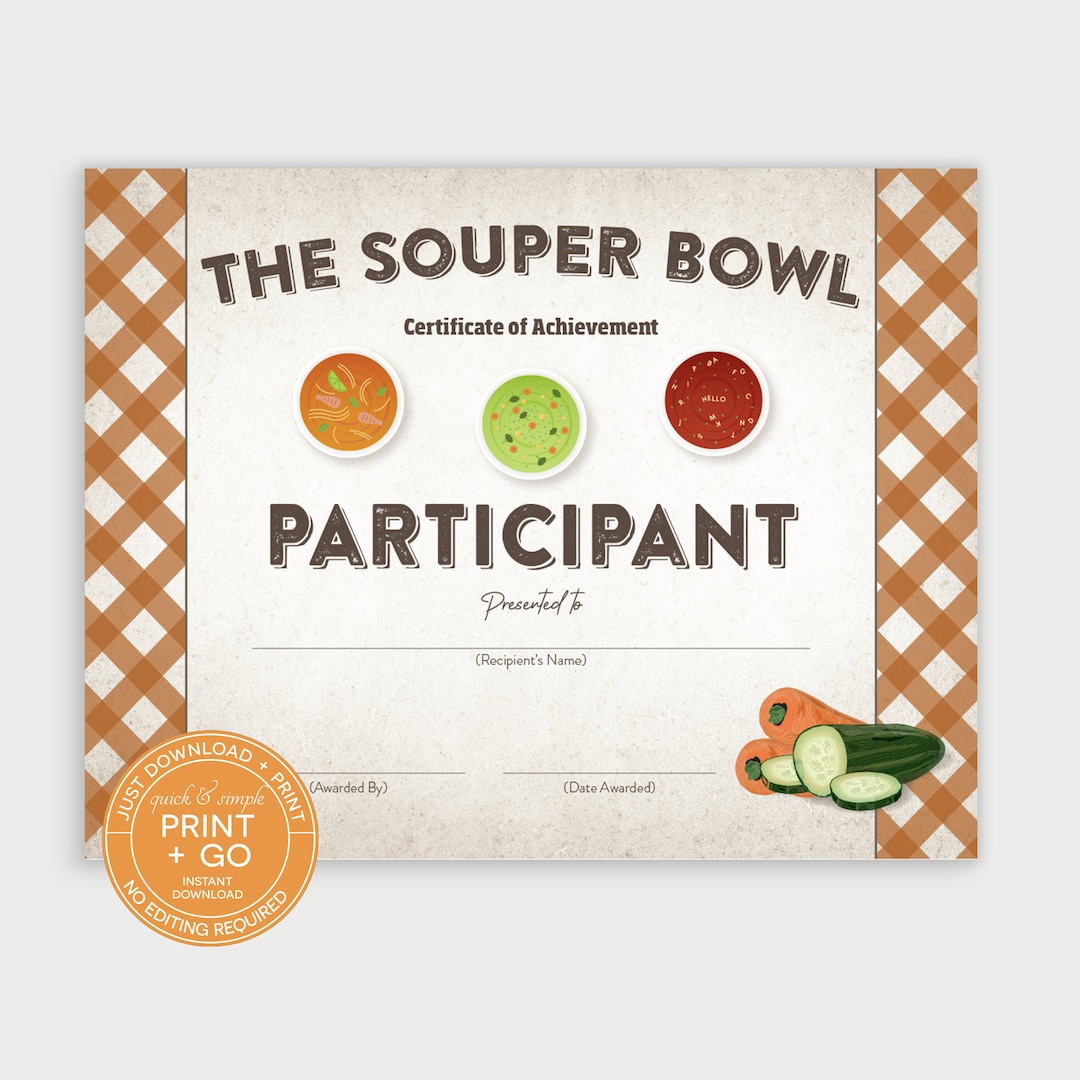Printable Souper Bowl Award Winner Certificate, Participant Prize ...