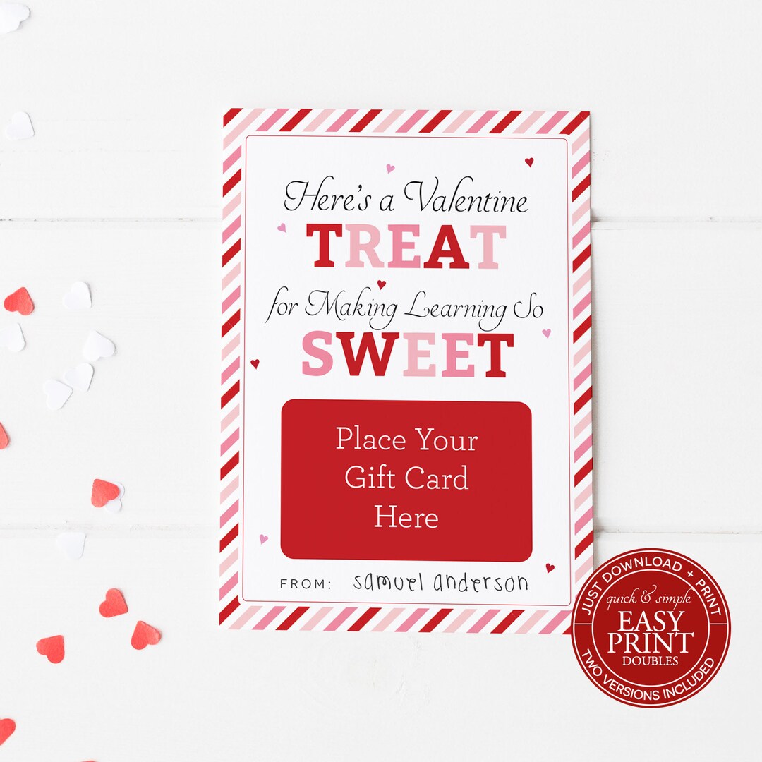 Printable Valentine for Teacher Gift Card Holder, Teacher Gift ...
