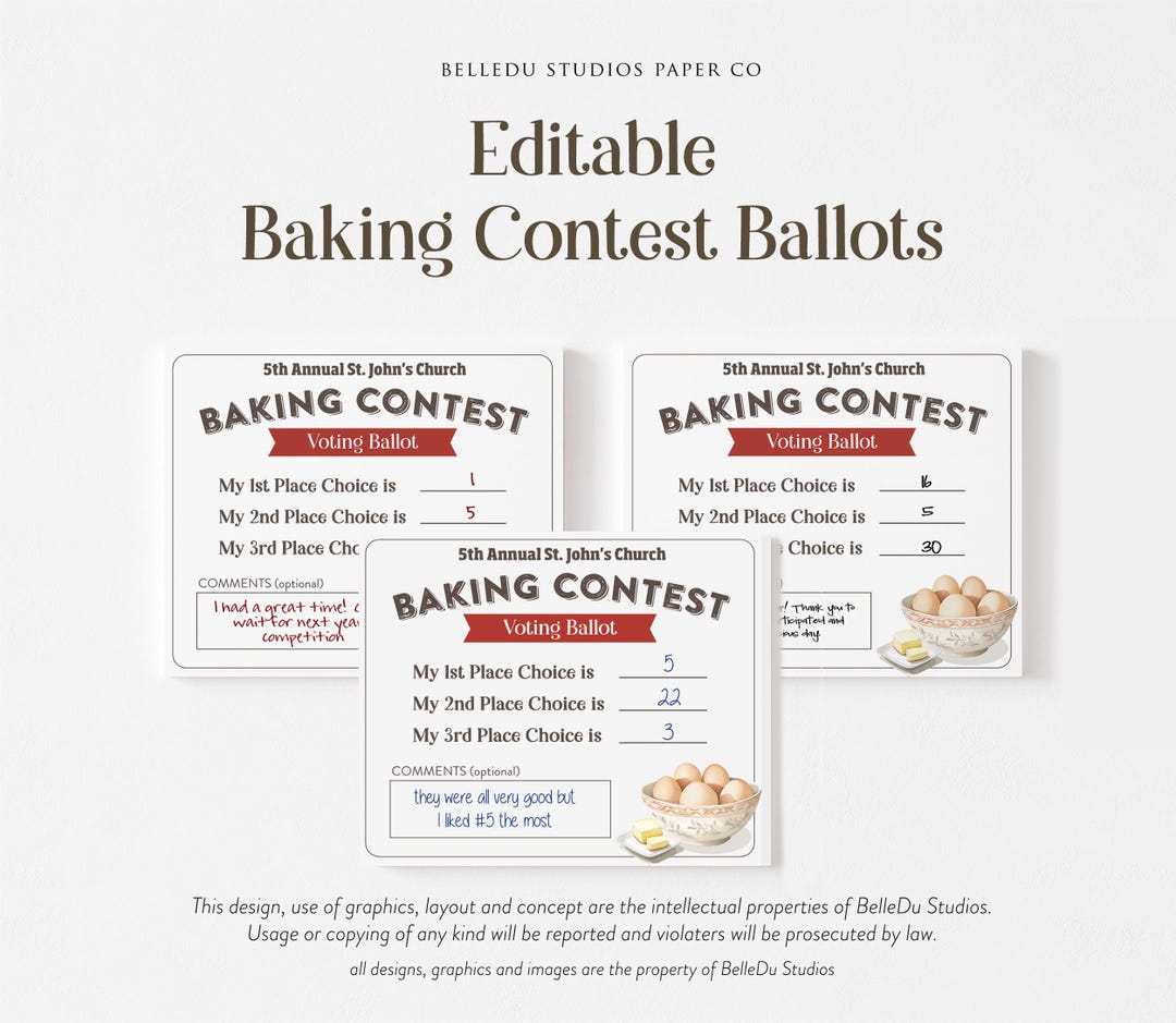 Editable Baking Contest Ballot Template for Bake-off Competition Voting ...