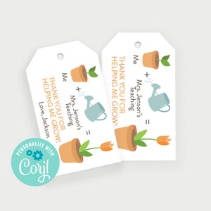Printable Teacher Thank You Gift Tag, Thank You for Helping Me Grow ...