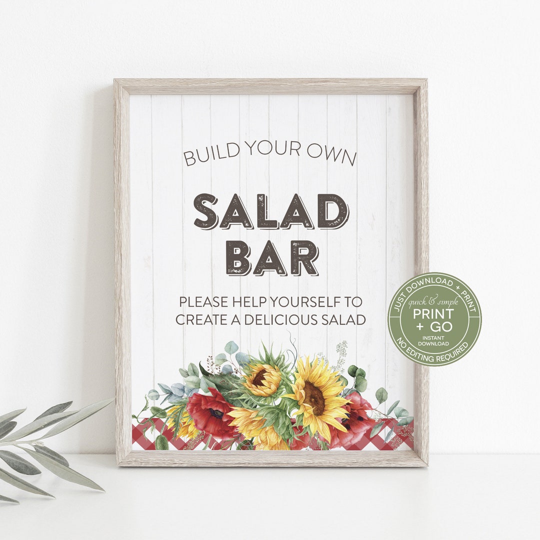 Printable I Do BBQ Salad Bar Sign, I-do BBQ Salad Bar Table Sign, Red ...