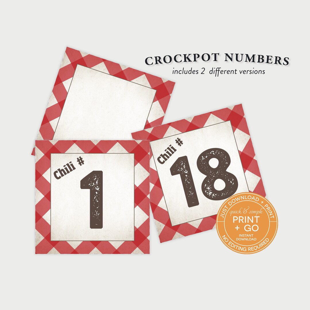Printable Chili Cook-off Crockpot Number Cards Chili Cook off - Etsy