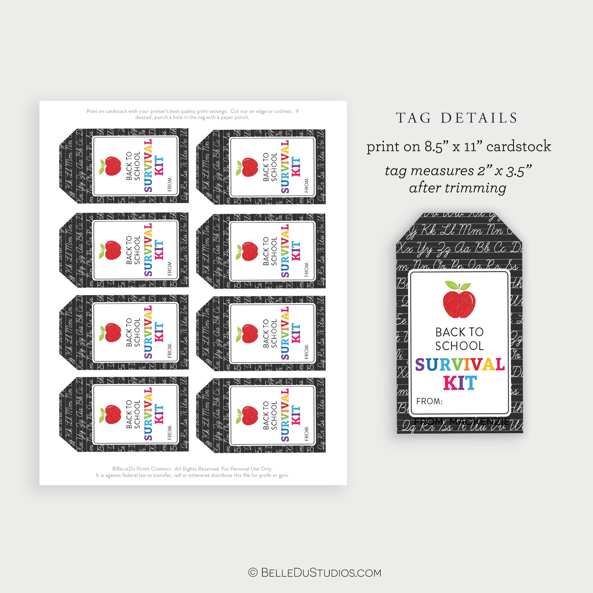 Printable Back to School Survival Kit Gift Tag, School Tag, First Day ...