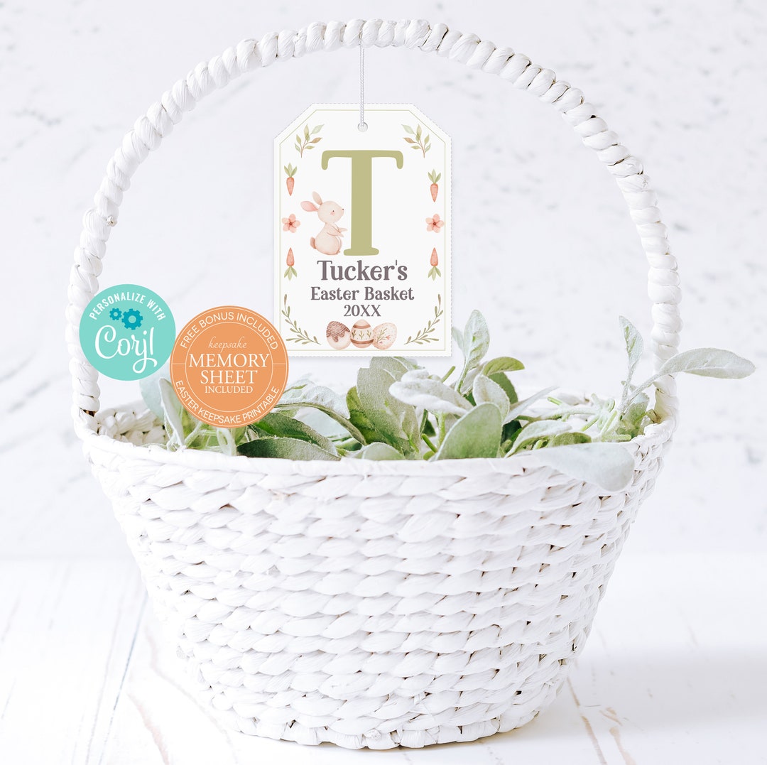 Printable letter T Easter Basket Name Tag, Editable Name Lines, Large ...