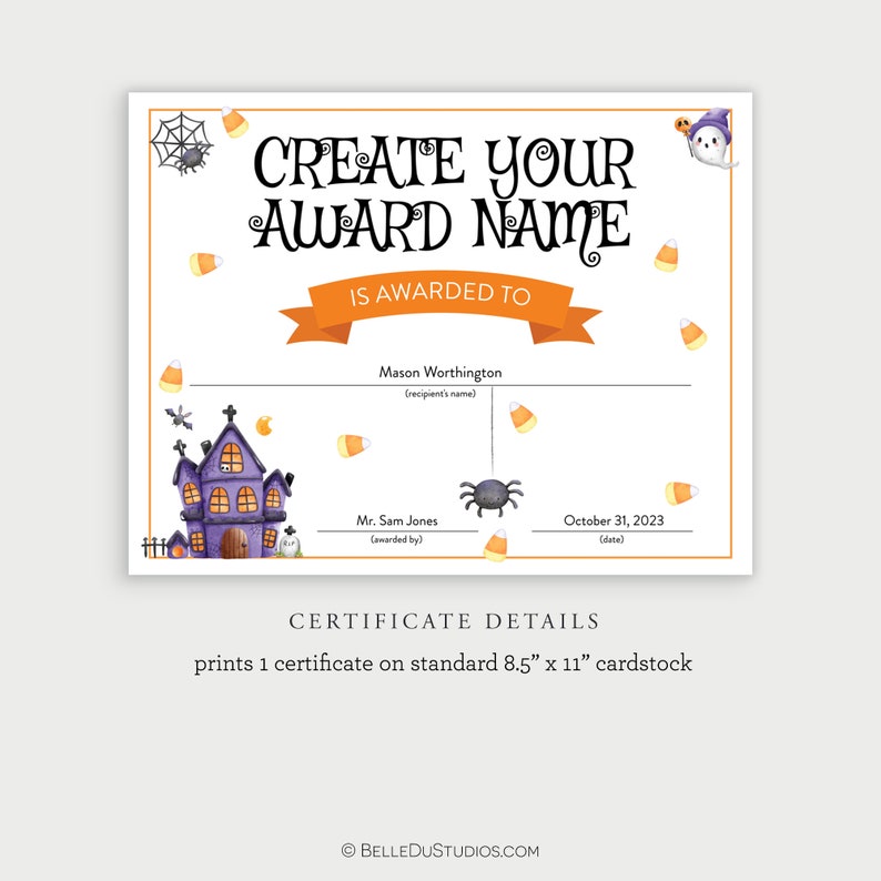 Printable Halloween Award Certificate, Editable Award, Best Costume ...