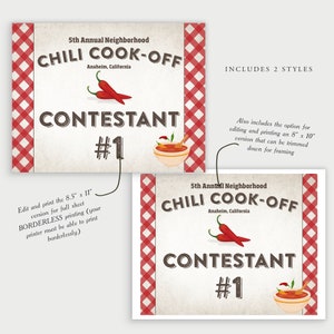 Printable Chili Cook-off Contestant Identification Sign, Create Your ...
