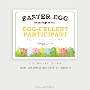 Printable Easter Egg Decorating Contest Award Certificate, Egg-cellent ...