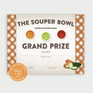 Printable Souper Bowl Award Winner Certificate, Grand Prize Winner ...
