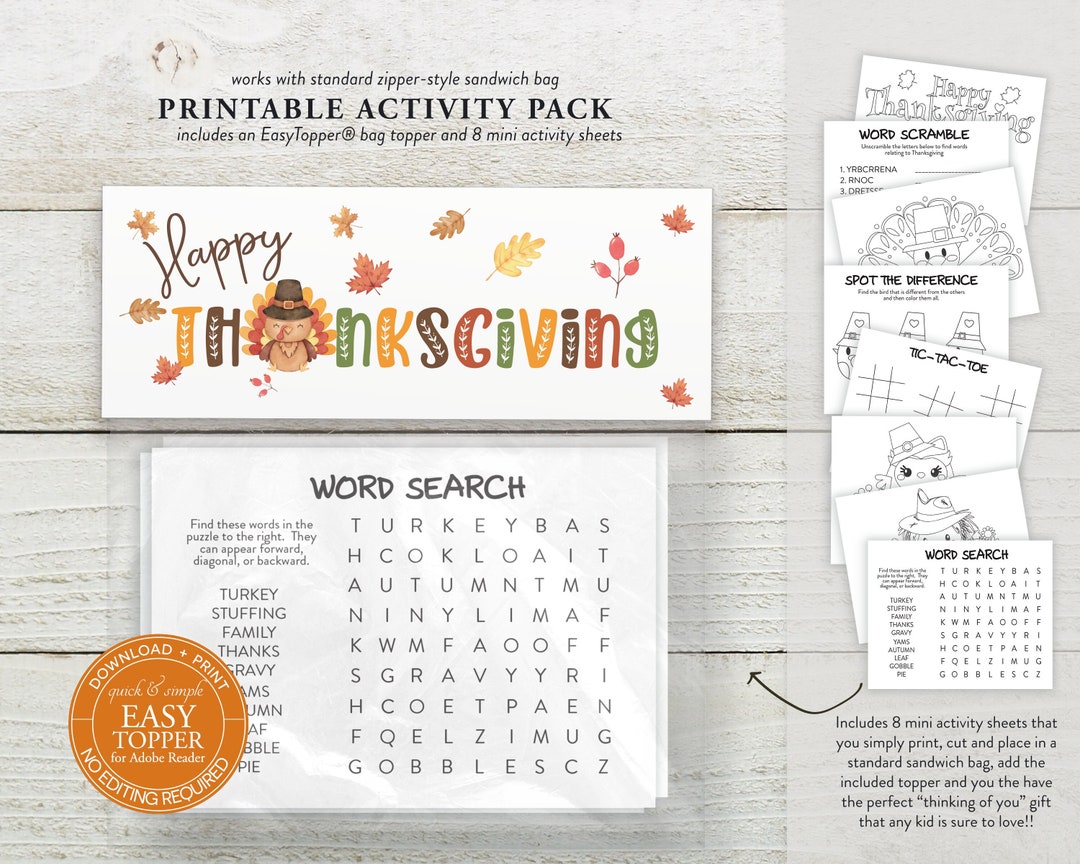 Printable Thanksgiving Activity Coloring Pack for Kids, Thanksgiving ...