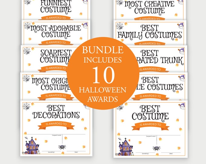 Printable Halloween Costume Award Certificate Bundle, Trick or Treat ...