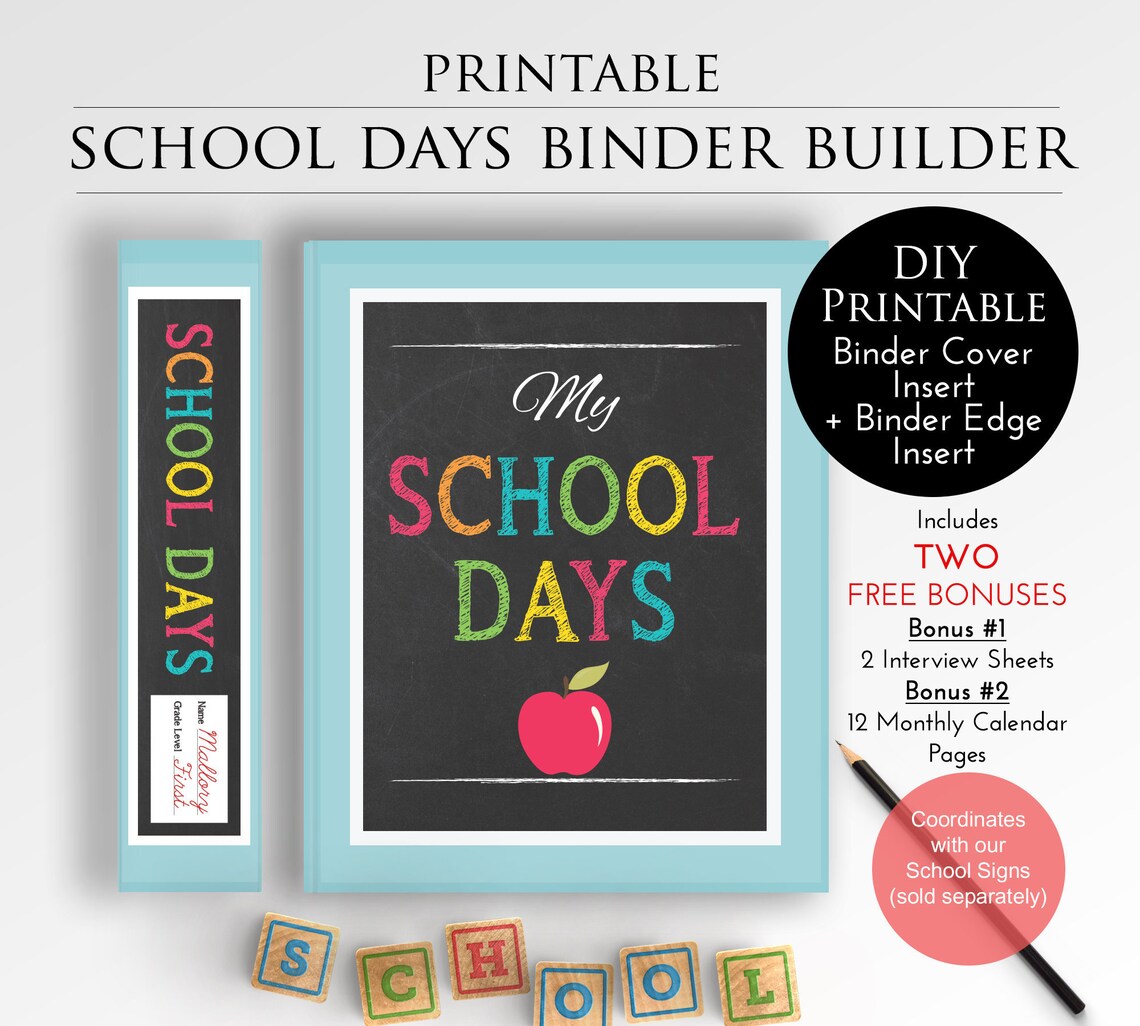 DIY Printable School Days Binder Builder With 2 FREE BONUSES - Etsy