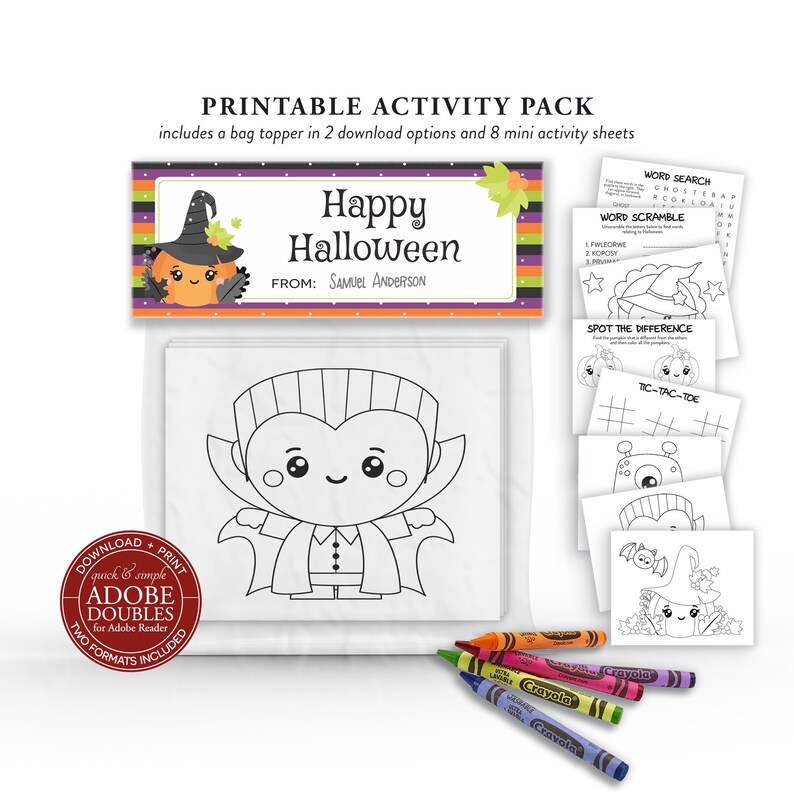 Printable Halloween Kids Activity Pack, Trick or Treat Gift, Kids ...