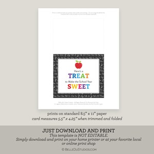 Printable A Treat to Make the School Year Sweet Teacher Card, Use With ...