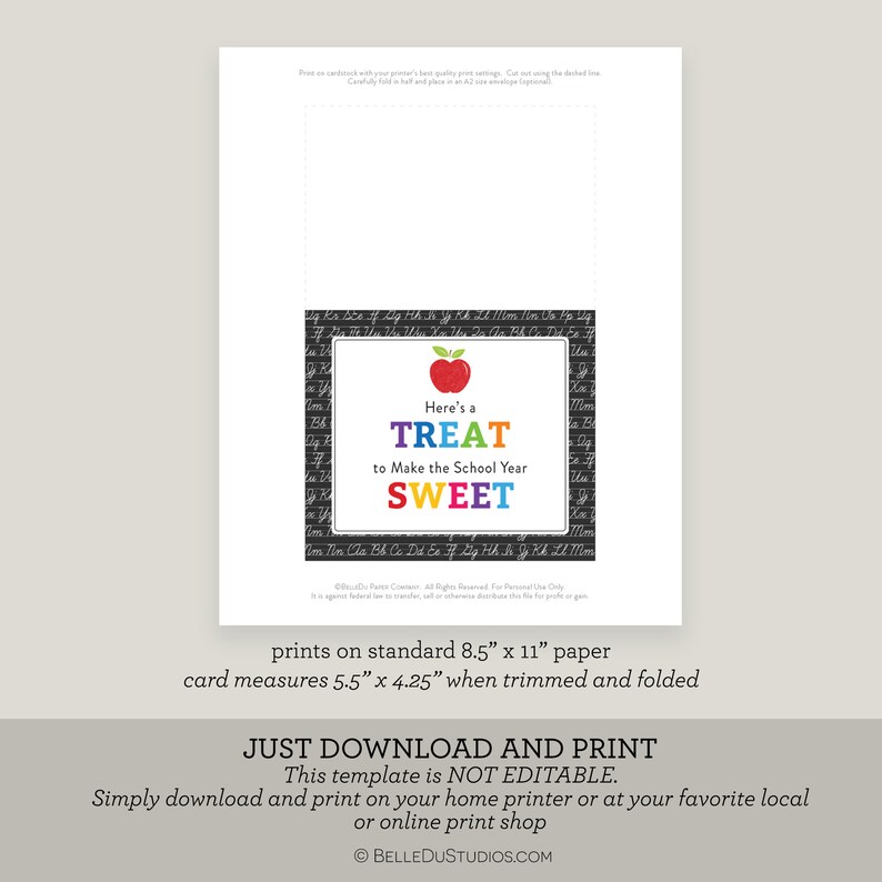 Printable A Treat to Make the School Year Sweet Teacher Card - Etsy