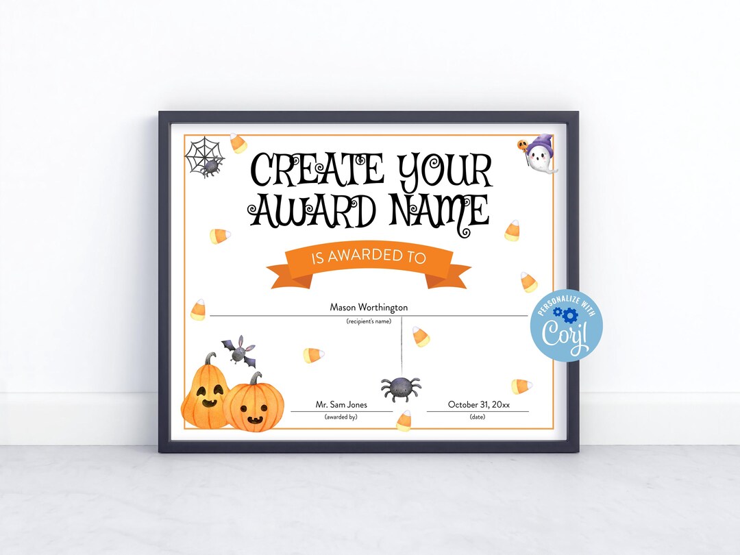 Printable Halloween Pumpkin Carving Award Certificate, Editable Award ...