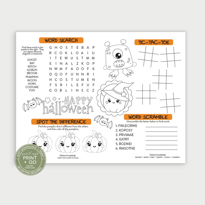 Printable Halloween Fun Activity Sheet Halloween Coloring and - Etsy