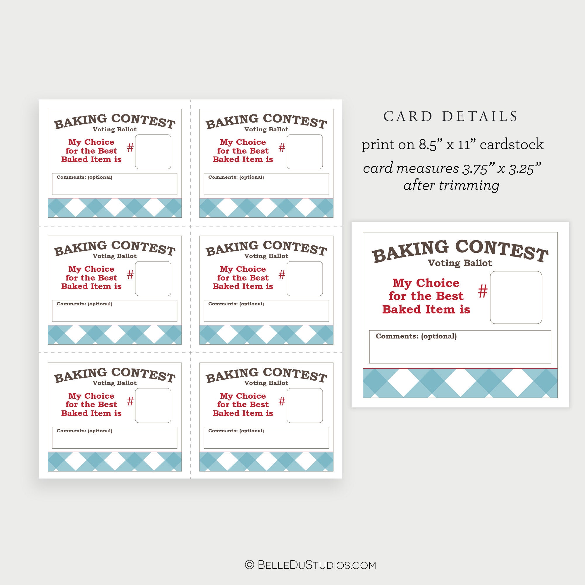 Printable Baking Contest Easy Ballots, Voting Ballot Cards, Bake-off ...