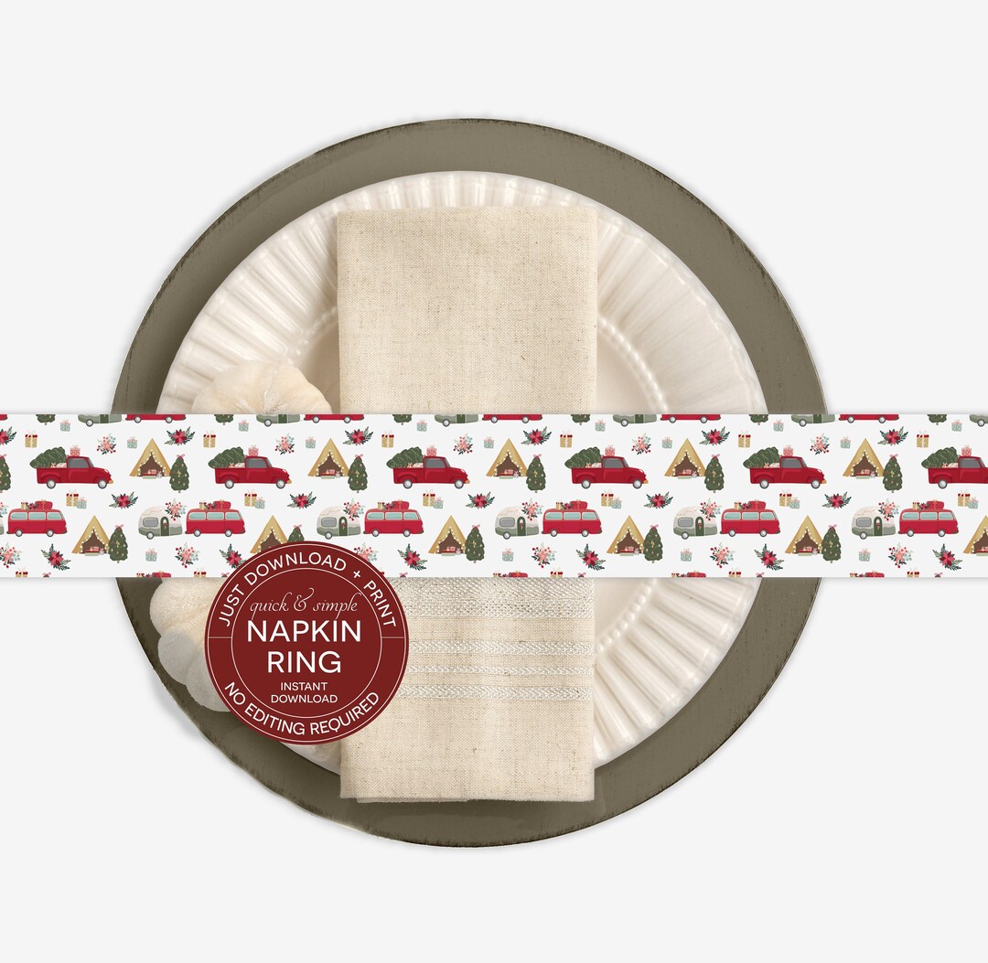 Printable Napkin Wrap, Camping Christmas Napkin Ring, Holiday Napkin ...