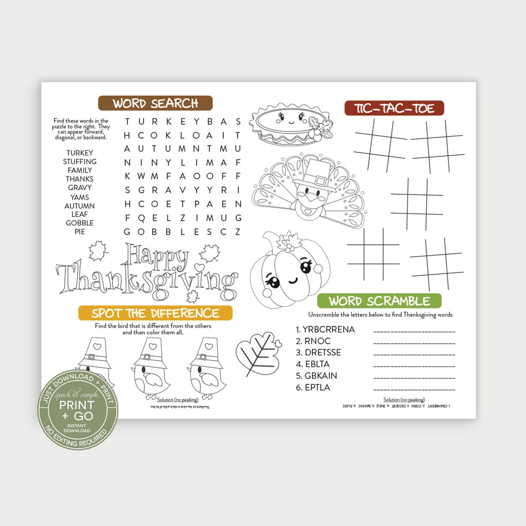 Printable Thanksgiving Fun Activity and Game Sheet for Realtors, Open ...