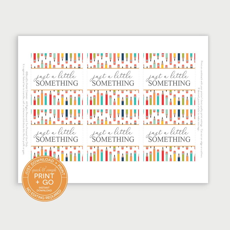 Printable "just a Little Something" Gift Tag, Minimalist Pencils All ...