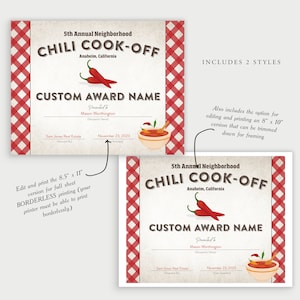 Printable Chili Cook-off Award Winner Certificate, Create Your Own ...