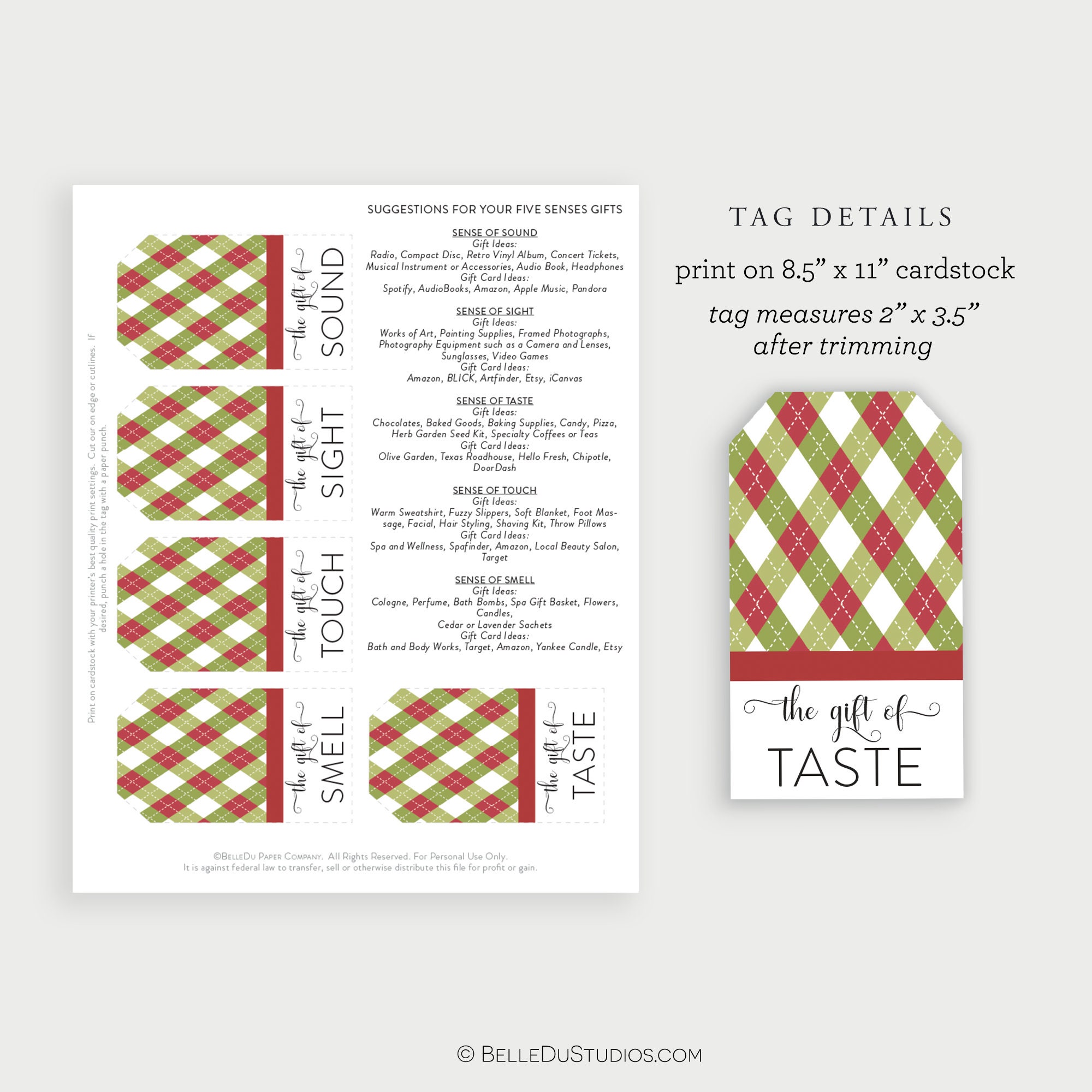 Printable Holiday FIVE SENSES Gift Tags Christmas Gift Idea - Etsy