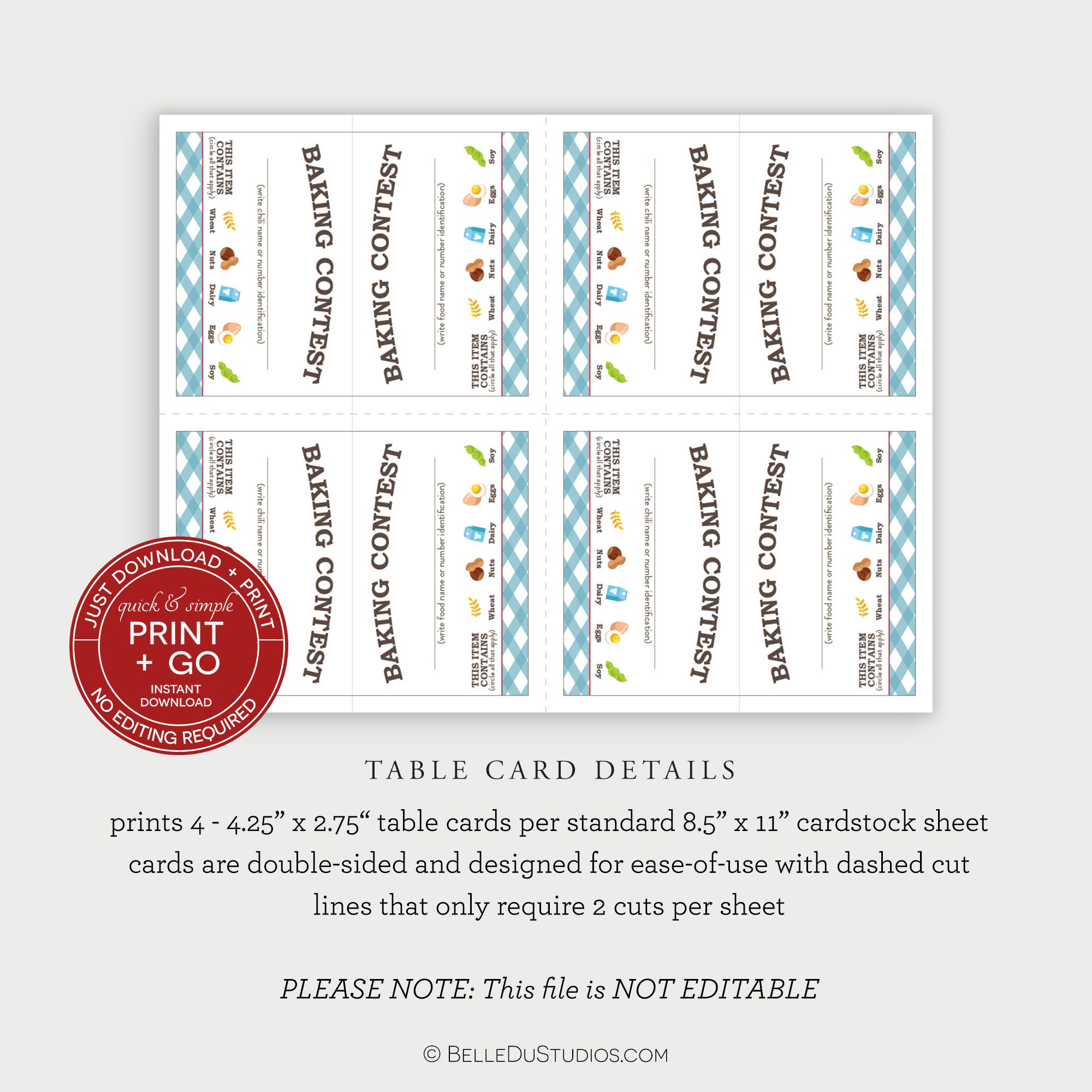 Printable Baking Contest Table Cards, Bake off Competition, Dessert ...