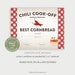 Printable Chili Cook-off Award Winner Certificate, Best Cornbread Prize ...