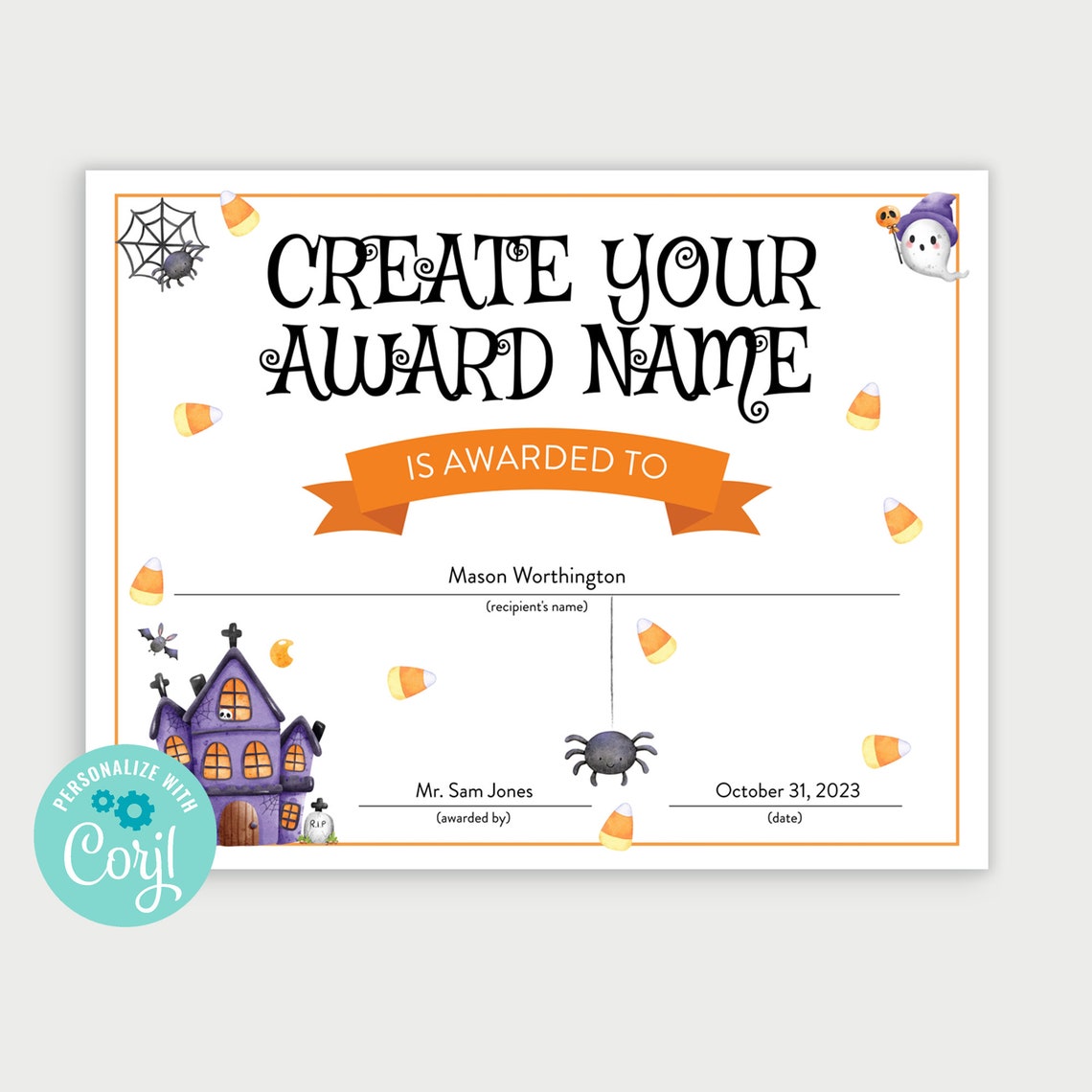 Printable Halloween Award Certificate, Editable Award, Best Costume ...