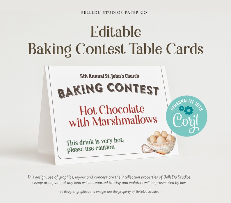 Editable Baking Contest Table Cards Template for Bake-off Competition ...