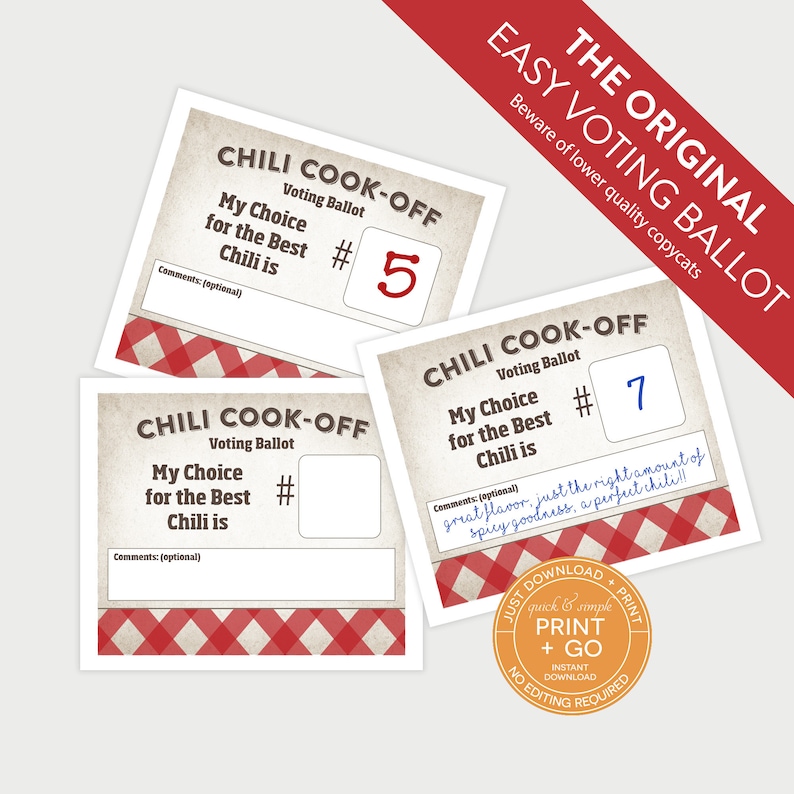 The ORIGINAL Printable Chili Cook-off Easy Ballots, Cook off ...