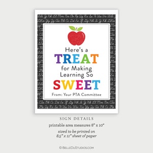 Printable A Treat for Making Learning so Sweet Table Sign, 8 X 10 ...