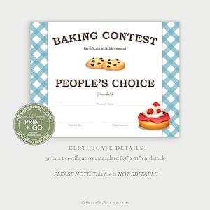 Printable Baking Contest Award Winner Certificate, People's Choice ...