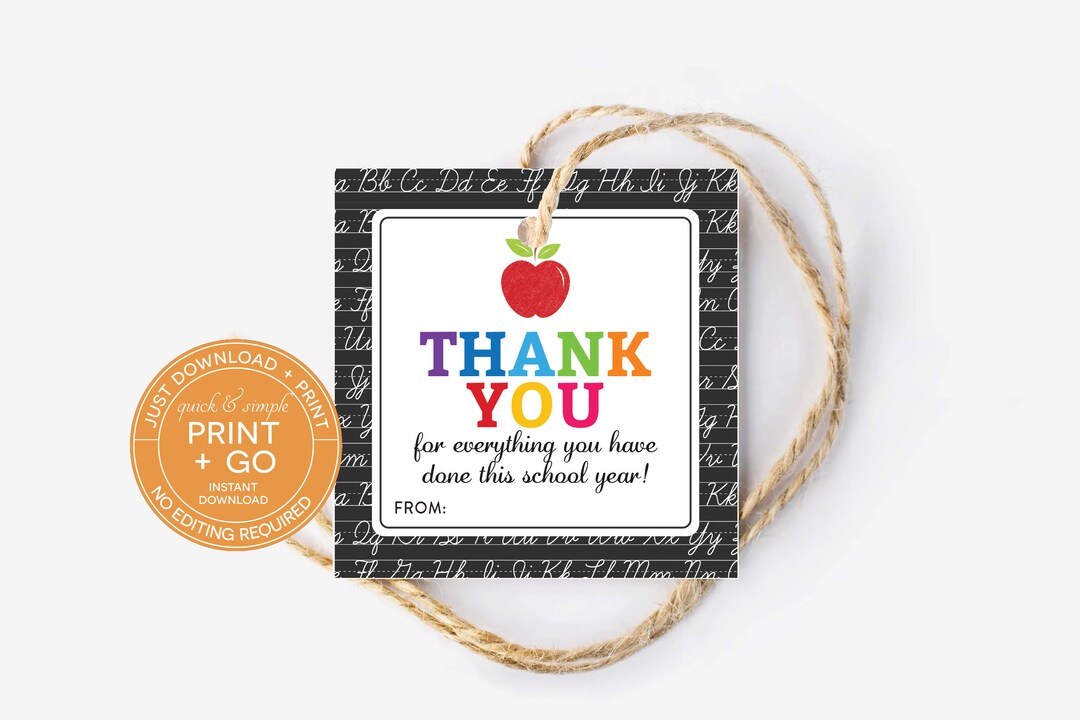 Printable Teacher Thank You Tag for Teacher Gift Tag, Teacher ...