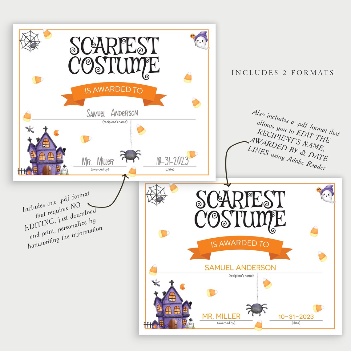 Printable Halloween Scariest Costume Award Certificate Trick - Etsy