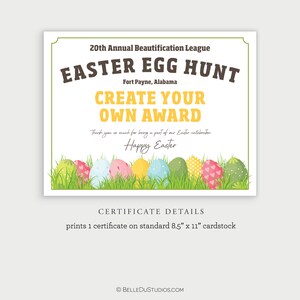 Printable Create-your-own Easter Egg Hunt Award Certificate, Custom ...