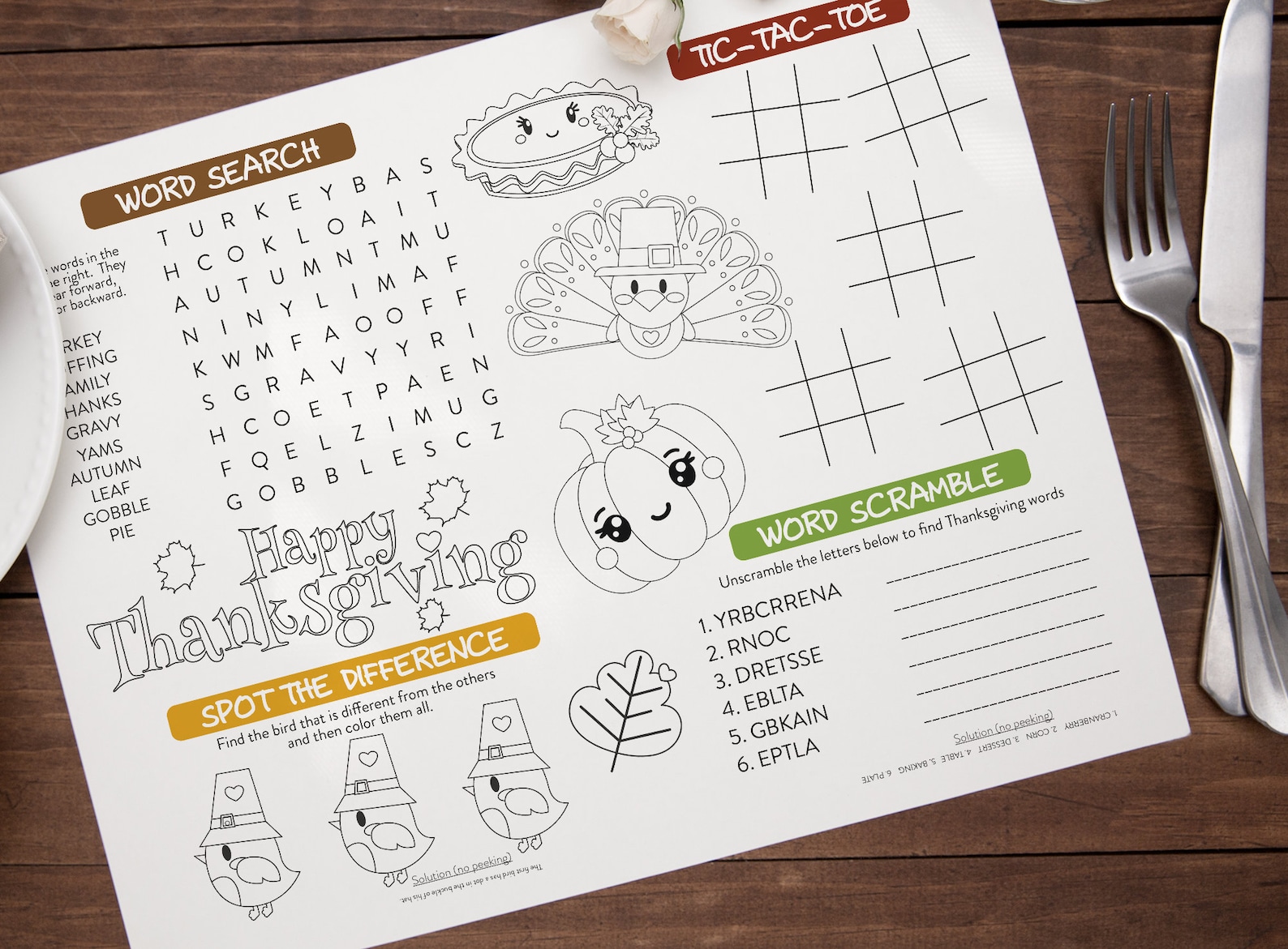 Printable Thanksgiving Fun Activity Sheet Halloween Coloring - Etsy