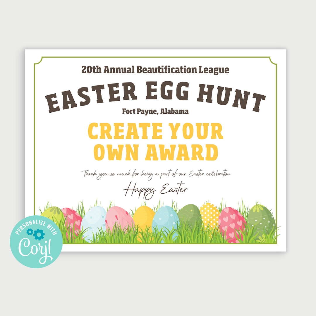 Printable Create-your-own Easter Egg Hunt Award Certificate, Custom ...