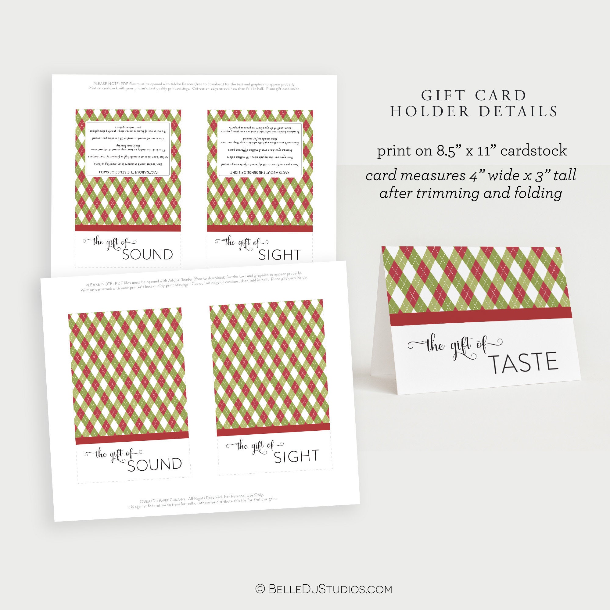Printable Holiday FIVE SENSES Gift Card Holders Christmas - Etsy