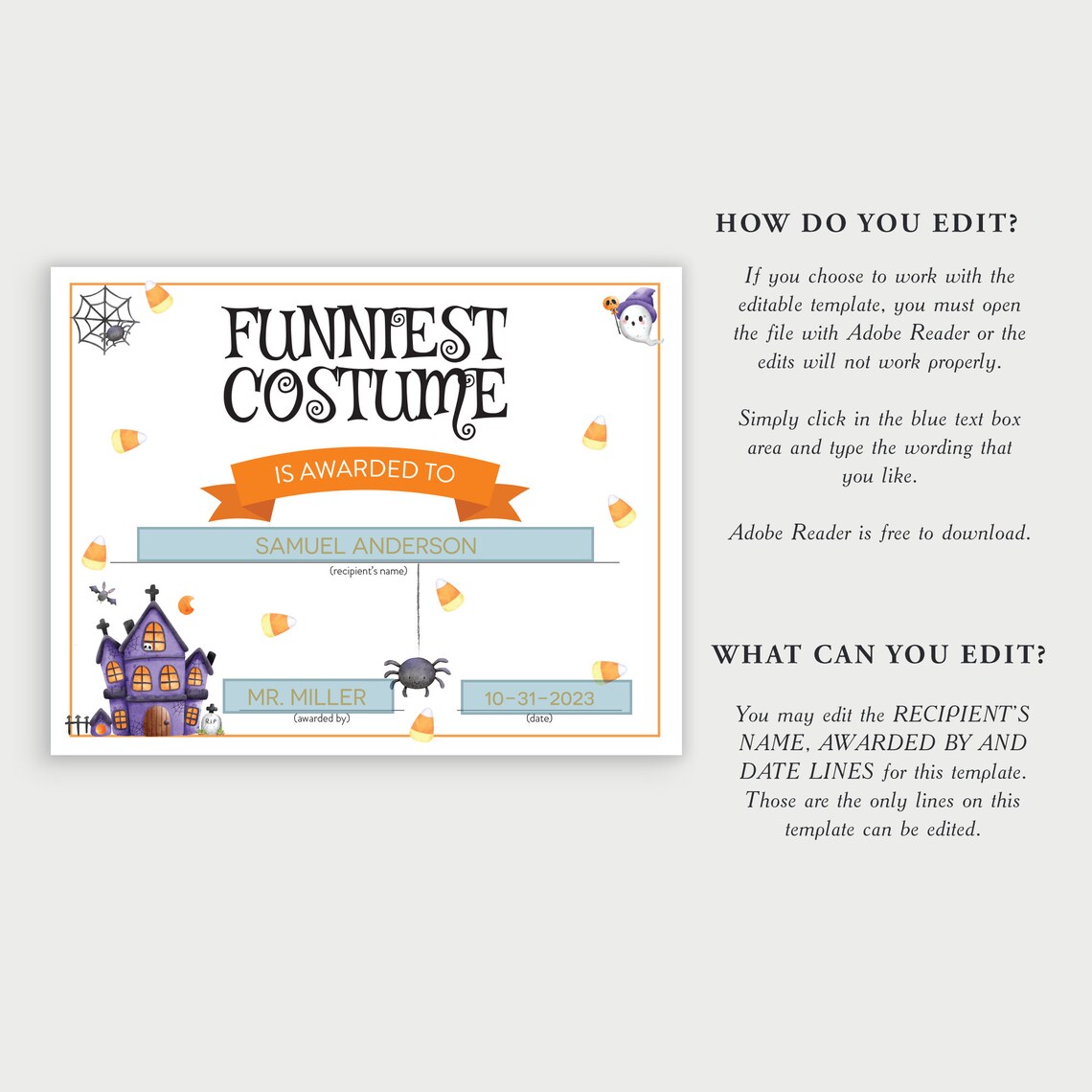 Printable Halloween Costume Award Certificate Bundle Trick or - Etsy